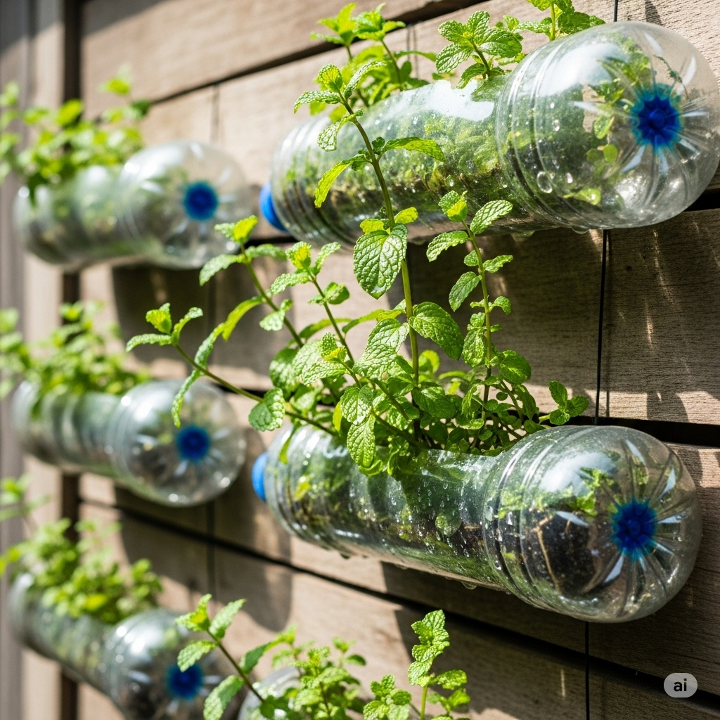 Eco-Mint Garden: Plastic Bottles Turned into Herb Planters - Home Garden Tips