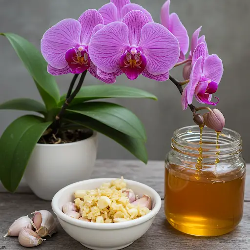 Pour 1 spoon onto orchid roots! Suddenly, each flower node bloomed ...