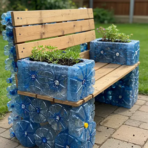 Super Ideas! Recycling Plastic Bottles into Garden Planter Bench - Home ...