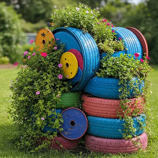 Amazing flower Pot | Recycling Plastic Barrel and tires into garden ...