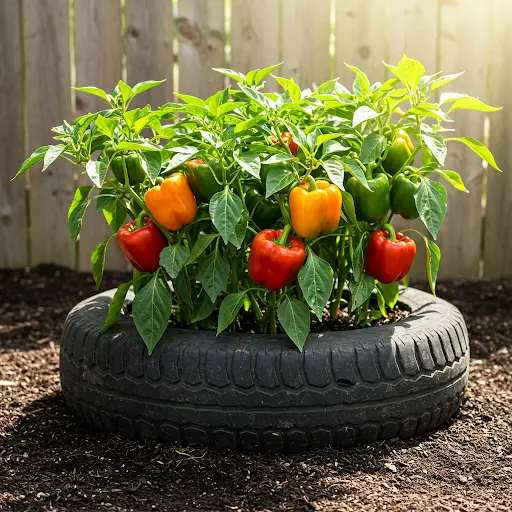 Great bell pepper garden from tires - The secret to many evenly ripened ...