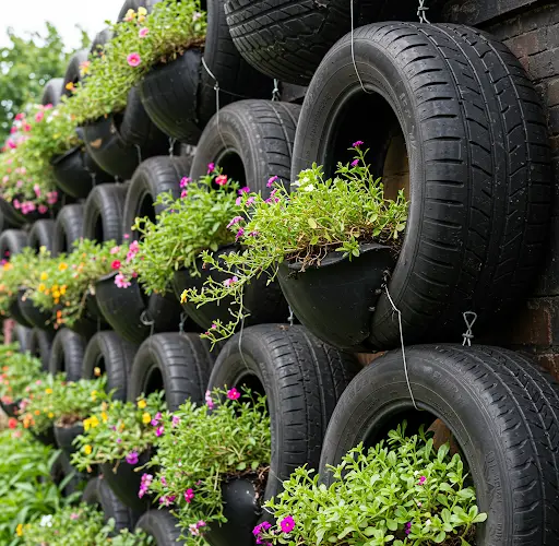 Amazing Hanging Garden from Recycled Old Tires: Gardening Ideas for ...