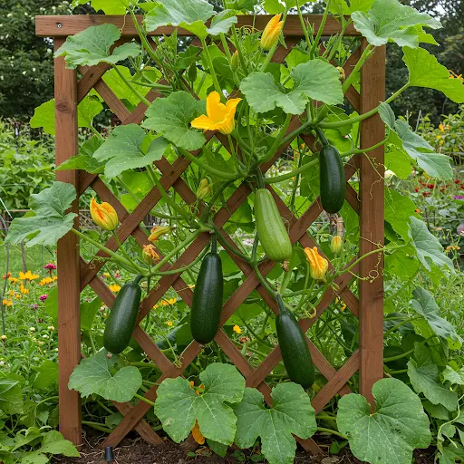 Growing squash on a trellis requires only 1 container - Rooftop squash ...