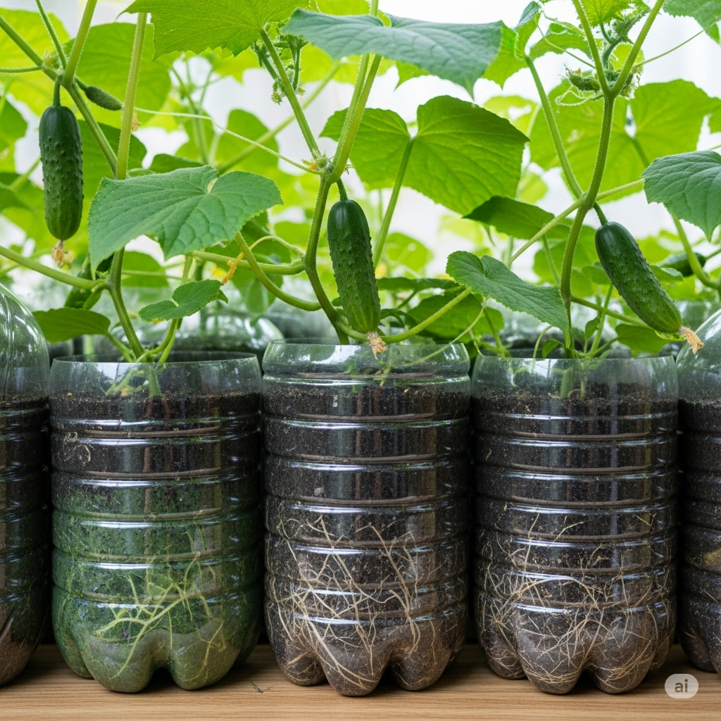Space-Saving Cucumber Garden in Plastic Bottles - Home Garden Tips