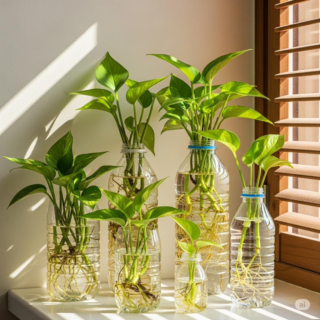 Grow Pothos from Cuttings in a Plastic Bottle Setup - Home Garden Tips