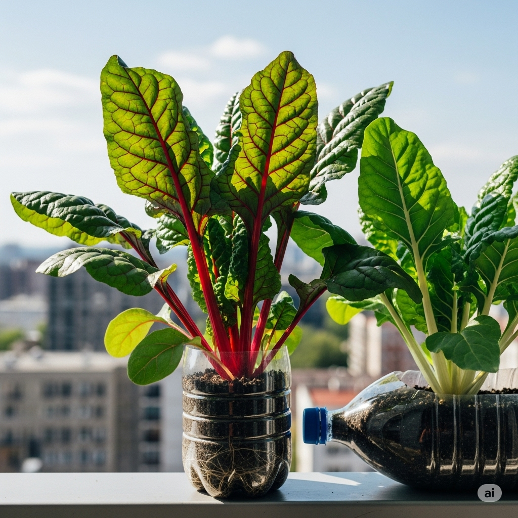 Swiss Chard in Bottles: A Balcony Garden Project - Home Garden Tips