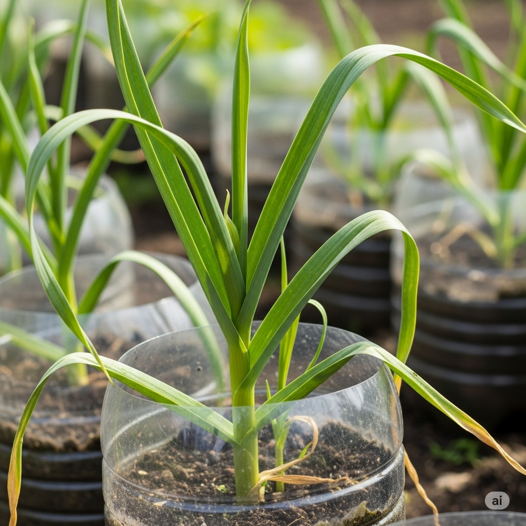 Fresh Garlic Grown in Reused Plastic Containers - Home Garden Tips