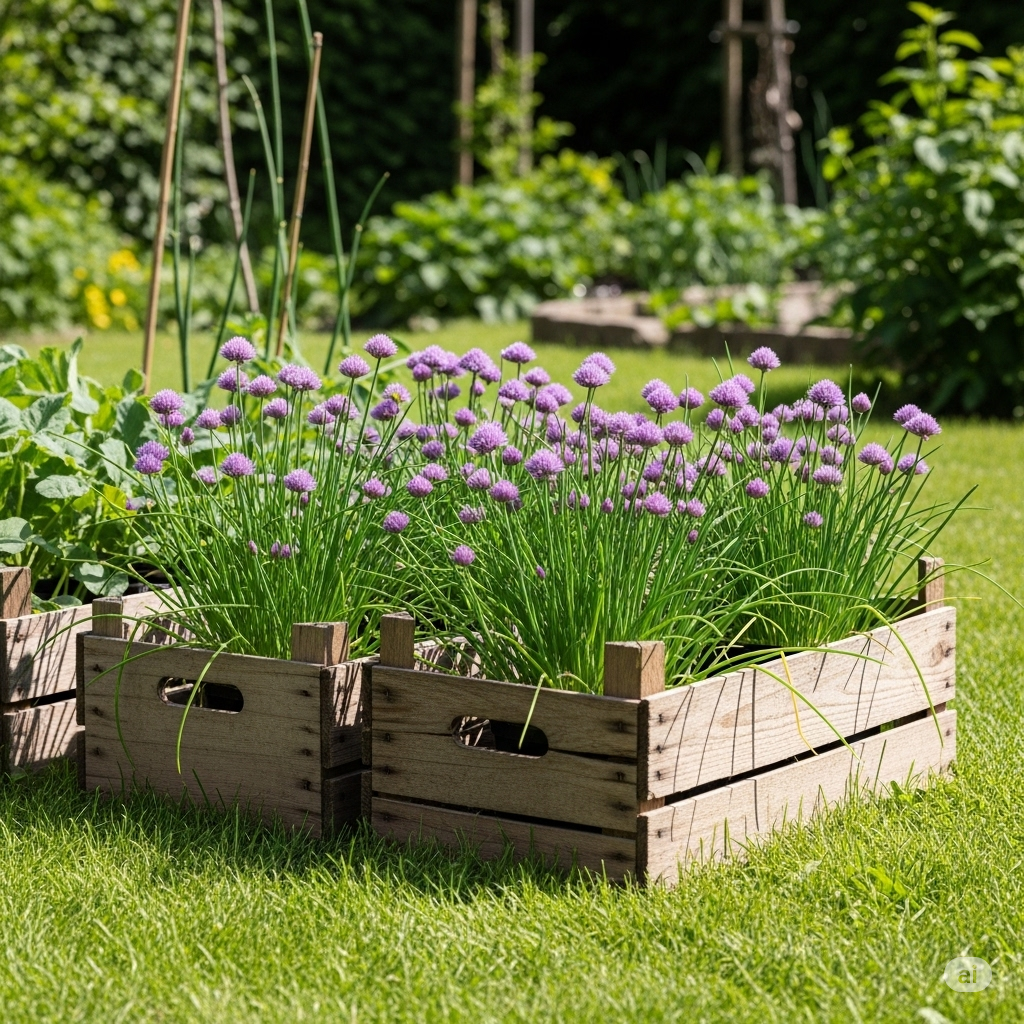 Backyard Chive Garden in Wooden Crates - Home Garden Tips