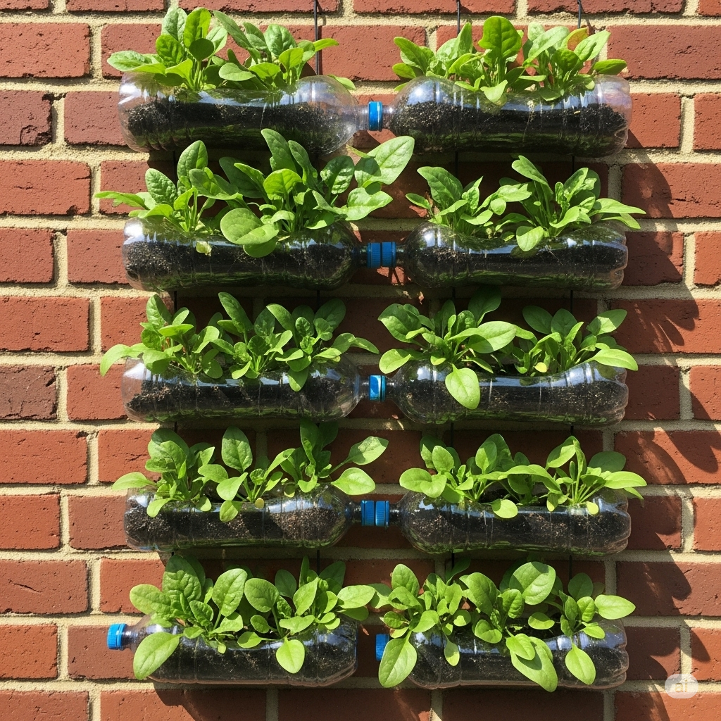Bottle-Wall Spinach Farming for Small Urban Spaces - Home Garden Tips
