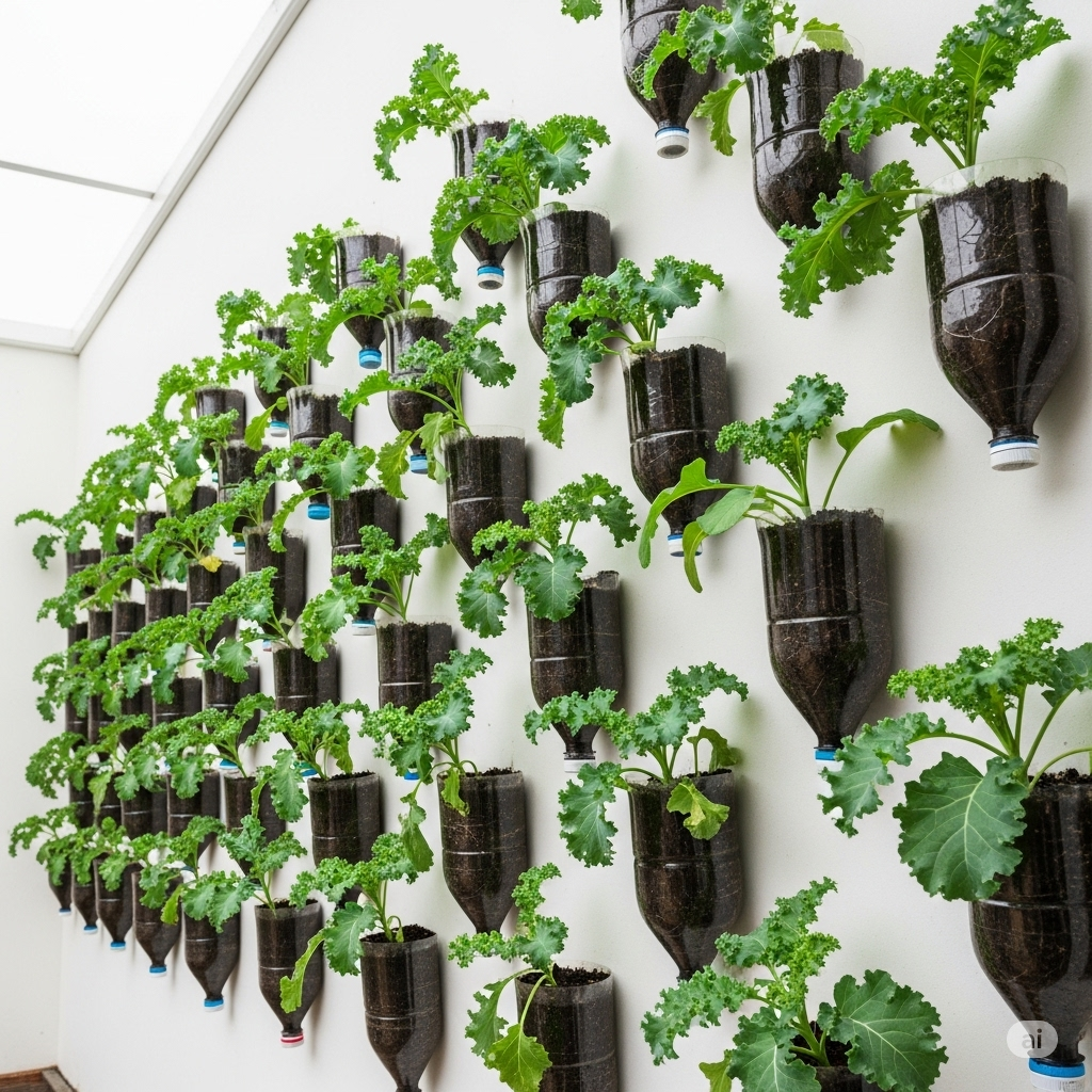 Vertical Kale Gardens Using Hanging Plastic Bottles - Home Garden Tips