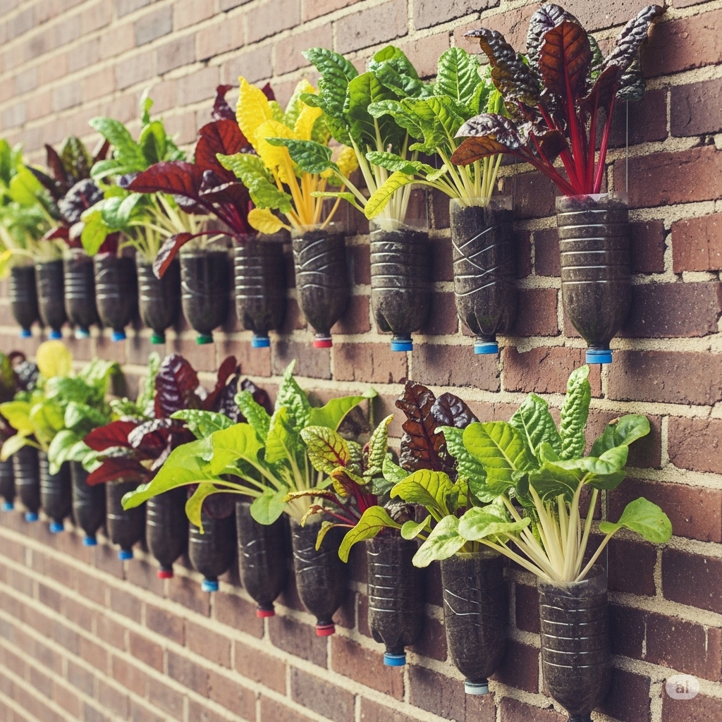 DIY Wall Garden for Growing Rainbow Chard in Bottles - Home Garden Tips
