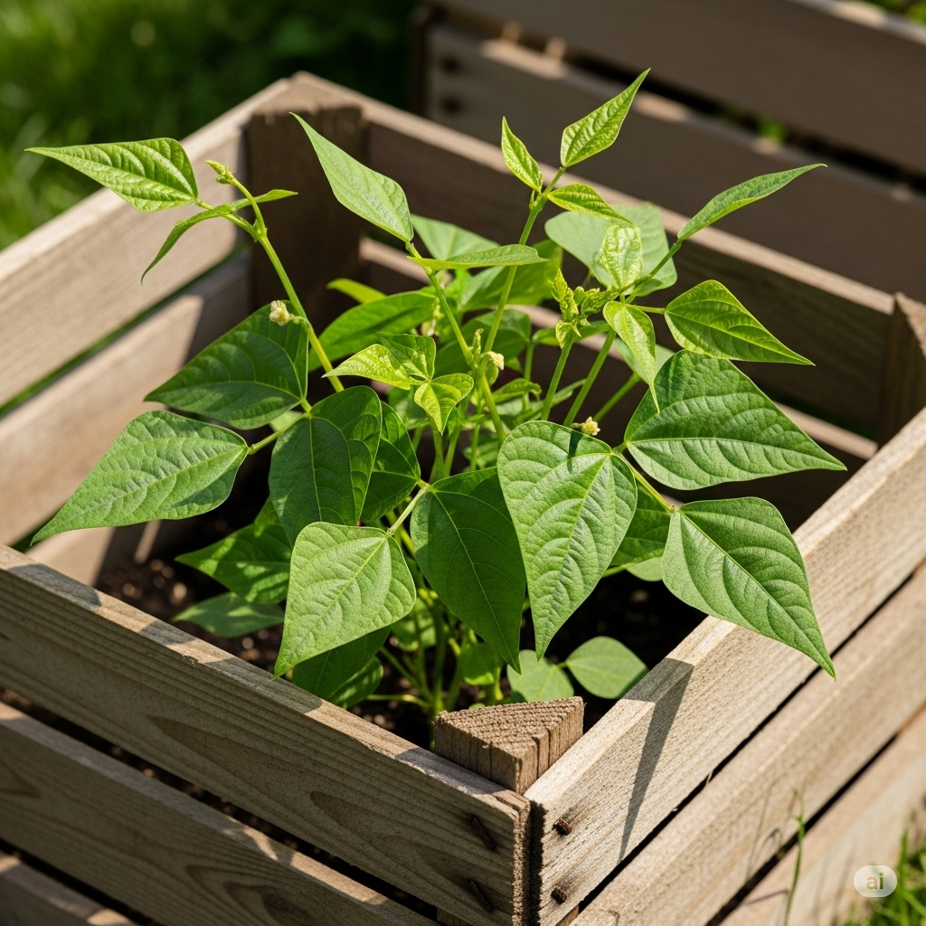 Rustic Green Bean Gardening with Wooden Containers - Home Garden Tips