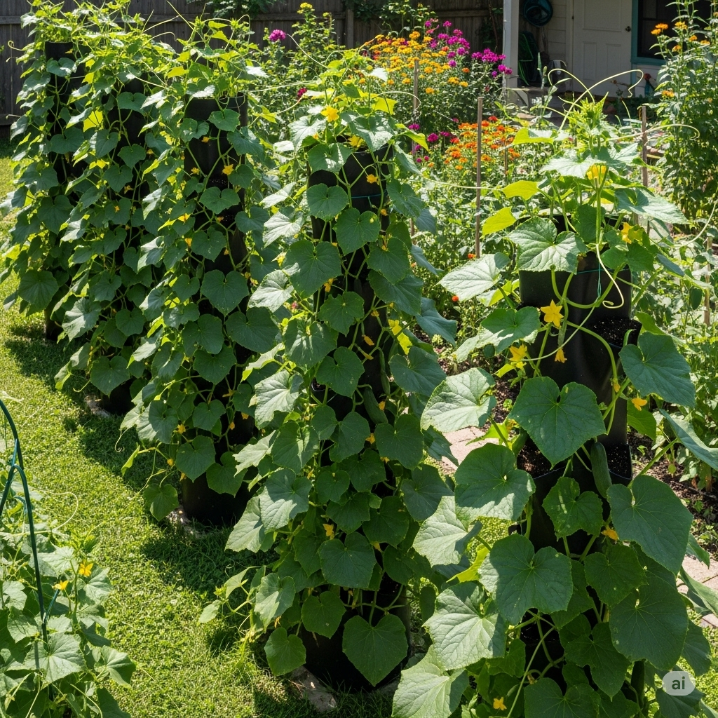 Grow Cucumbers Vertically in Containers - Home Garden Tips