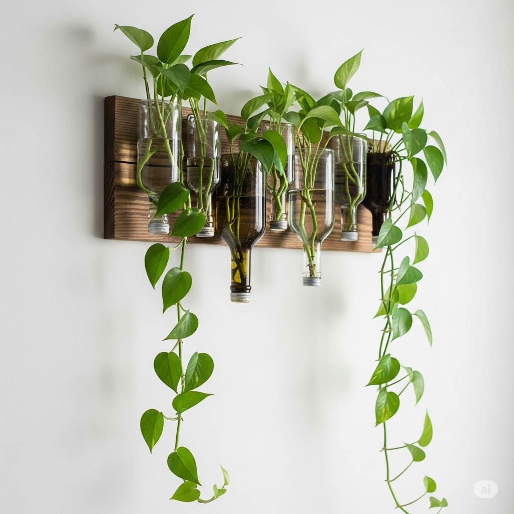 Wall-Mounted Bottle Planters for Cascading Pothos - Home Garden Tips