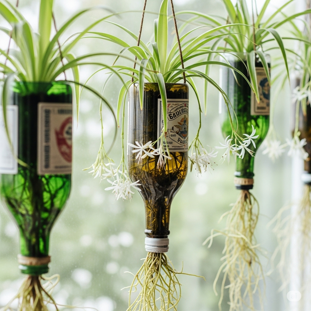 Hanging Spider Plants in DIY Bottle Planters - Home Garden Tips