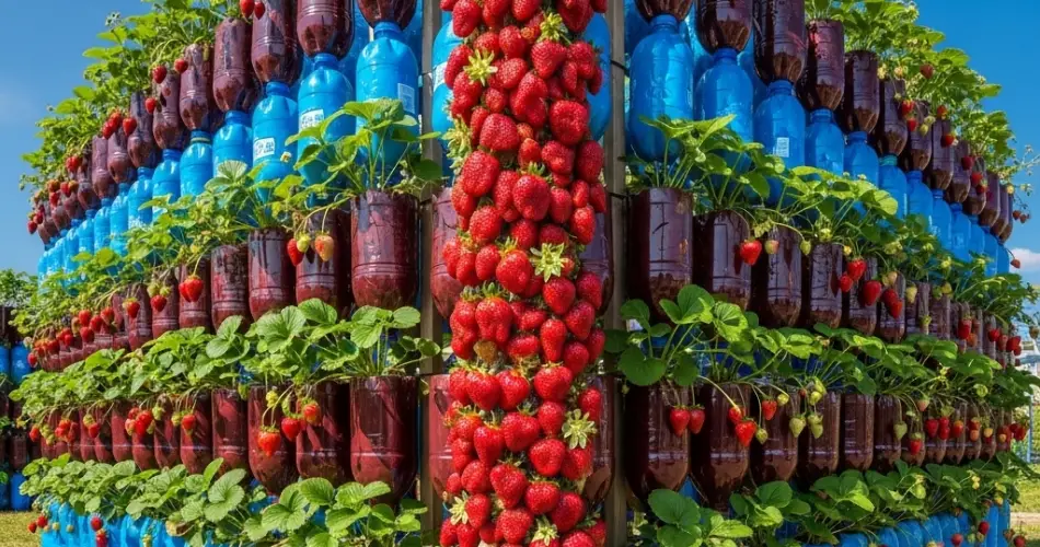 Recycled Bottle Towers for Juicy Strawberries - Home Garden Tips