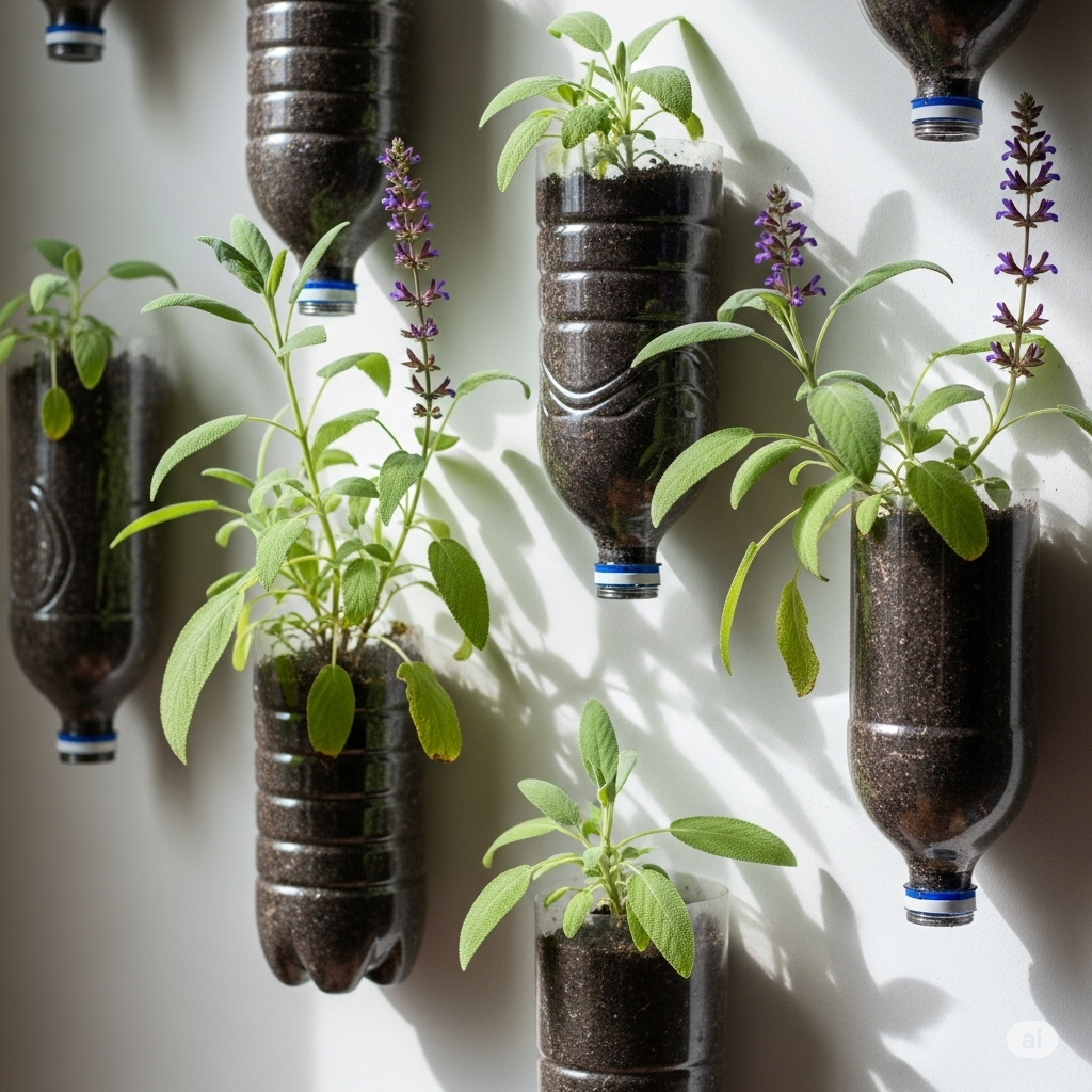 Harvesting Sage from DIY Bottle Planters - Home Garden Tips