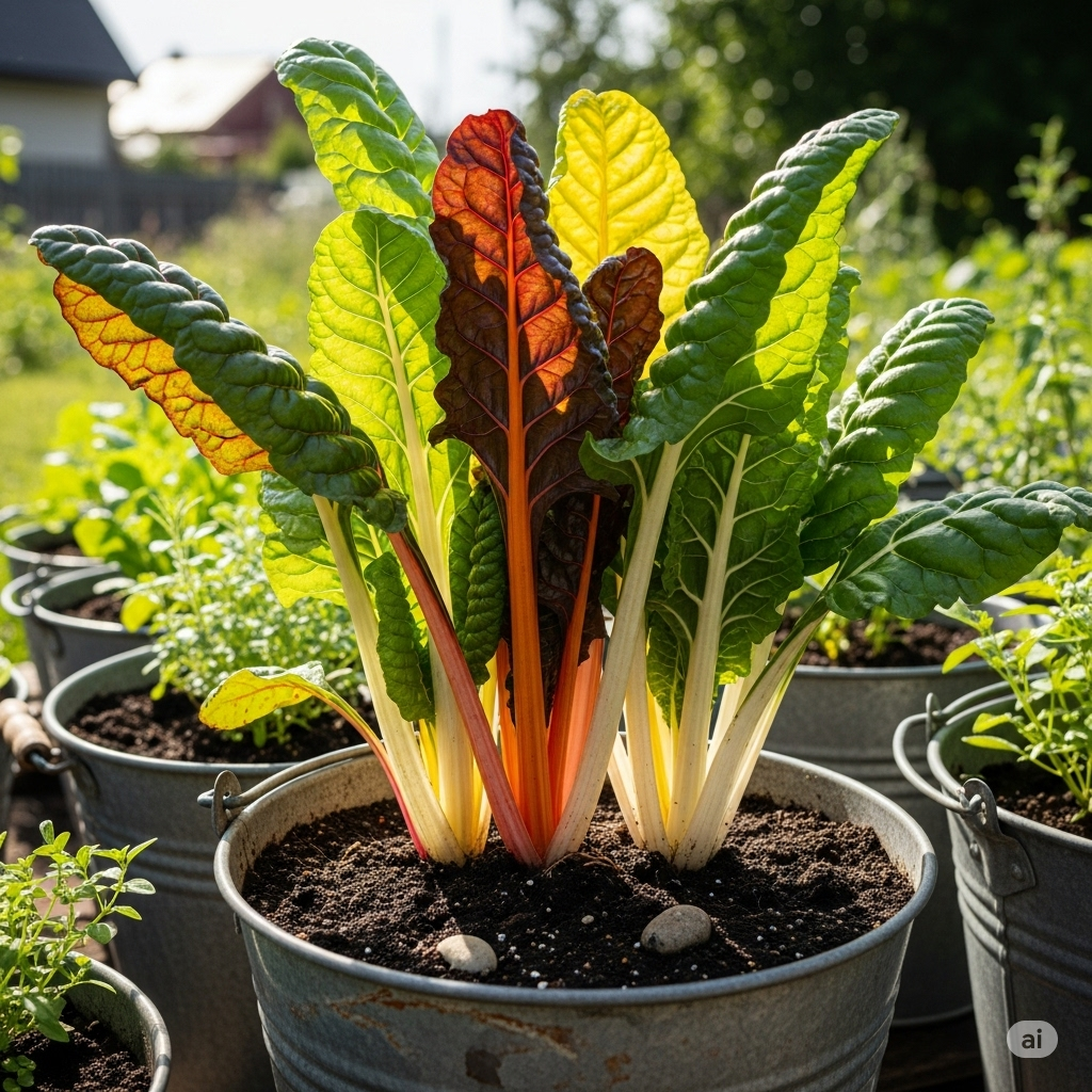Colorful Swiss Chard Right from a Container Garden - Home Garden Tips