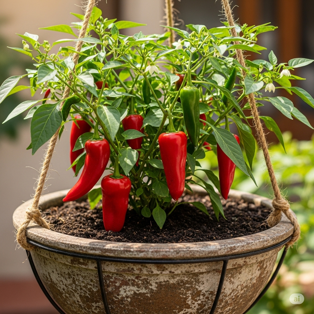 Spicy Chili Peppers from Hanging Basket Gardens - Home Garden Tips