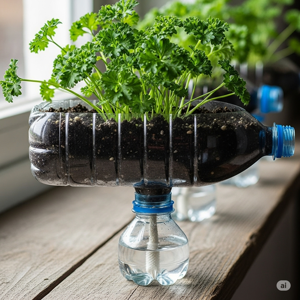 Vertical Herb Garden Hack: Bottle-Grown Parsley - Home Garden Tips