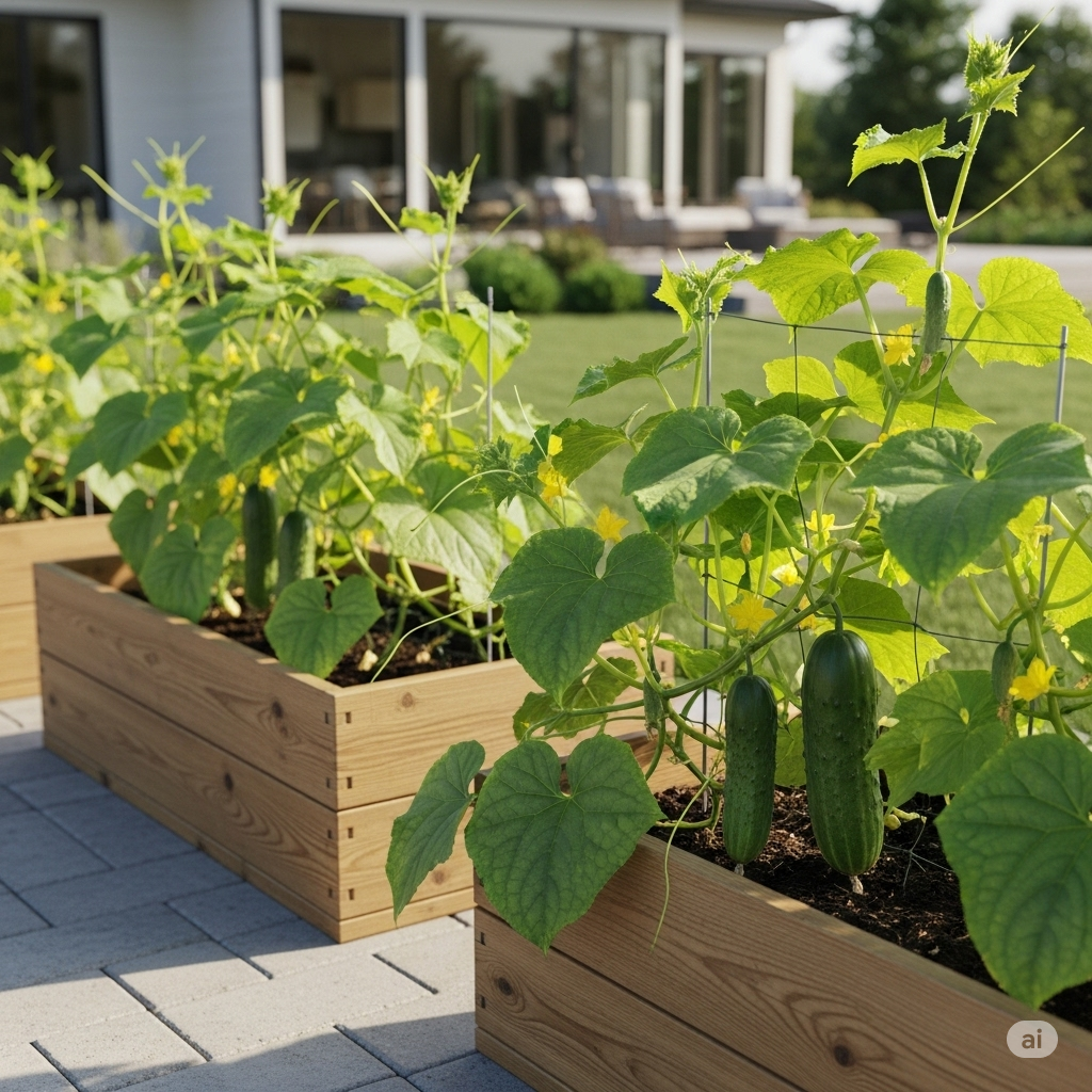How to Grow Cucumbers in Rustic Wooden Containers - Home Garden Tips