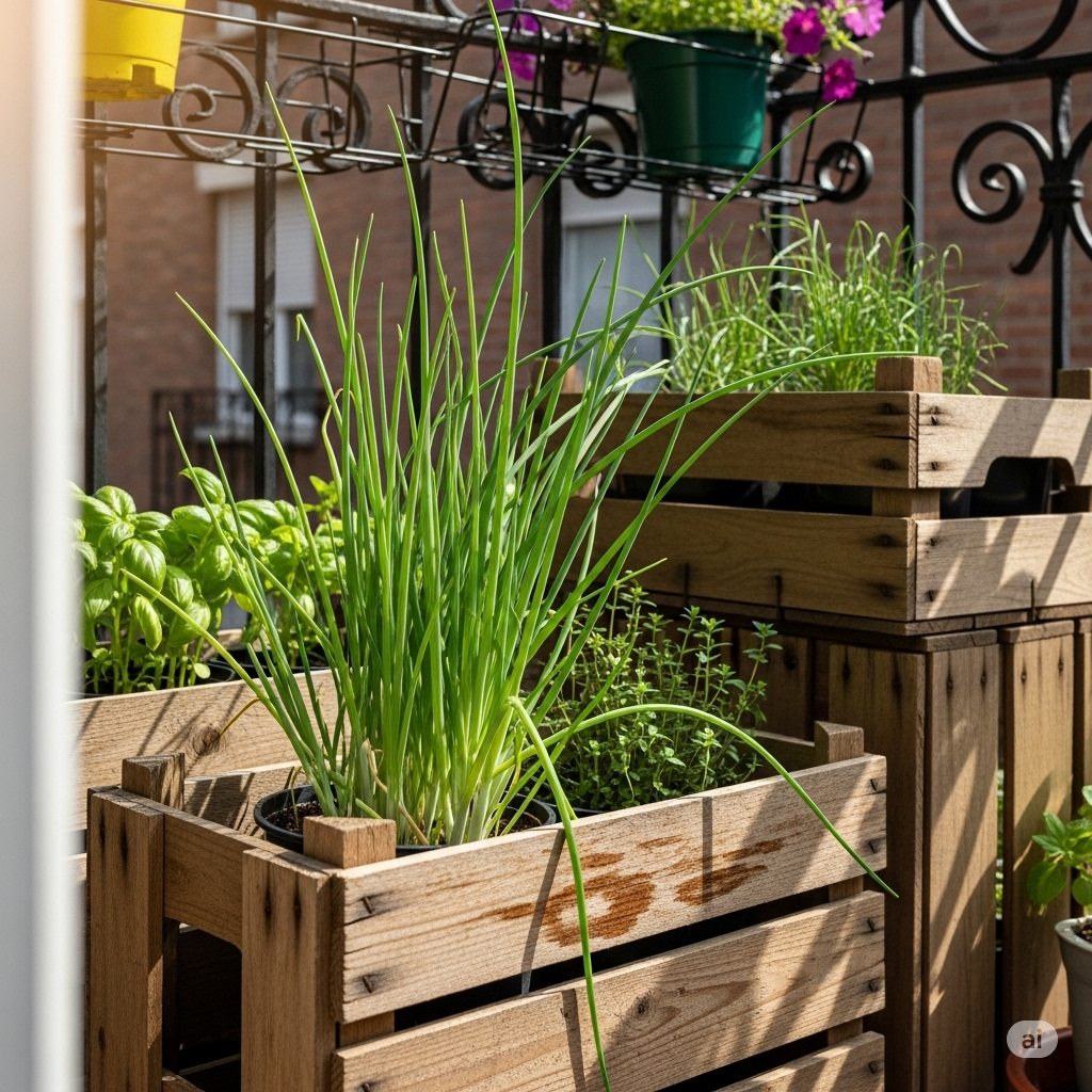 Fresh Chives Year-Round in a Balcony Crate Garden - Home Garden Tips