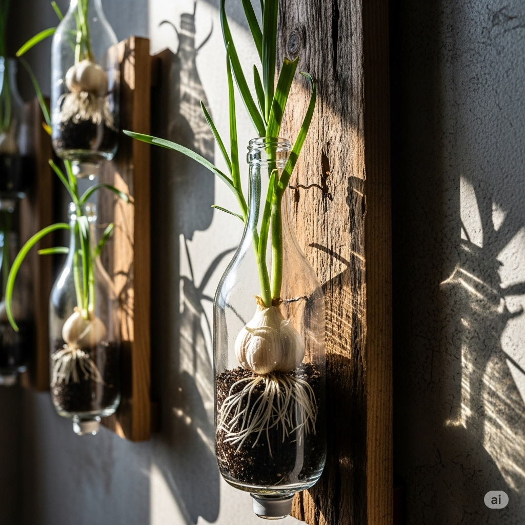 Wall Garlic Garden Using Bottles: Smell the Freshness - Home Garden Tips