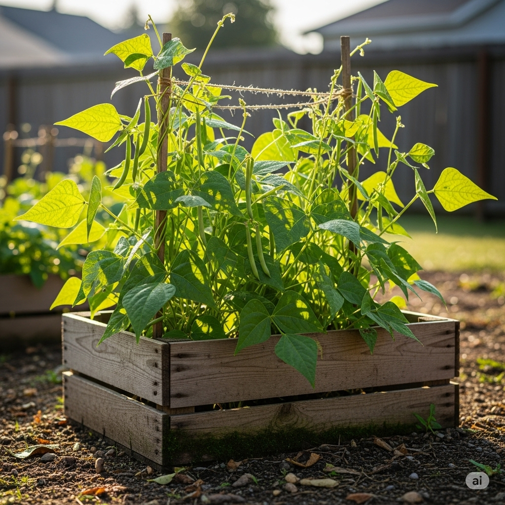 Crate Gardening with Trellised Green Beans - Home Garden Tips
