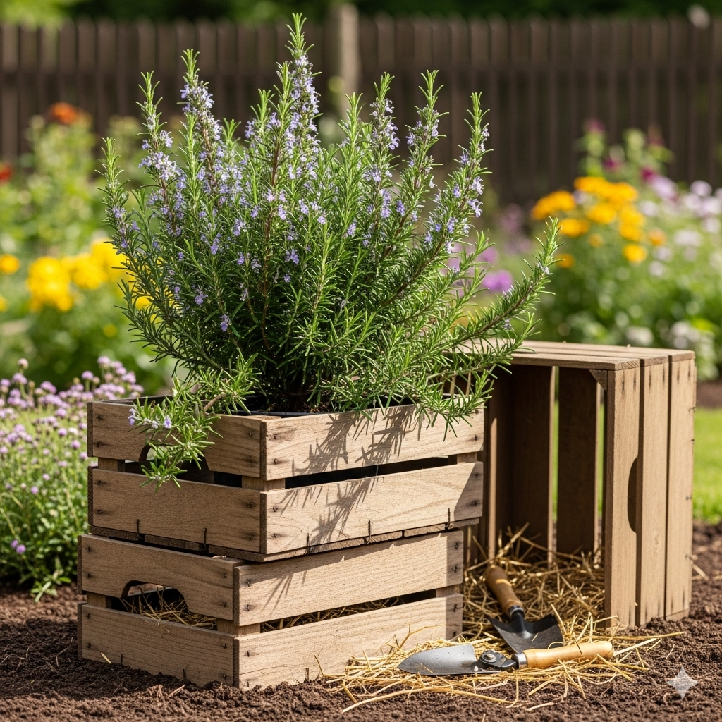 Easy Crate Gardening for Hardy Rosemary Shrubs - Home Garden Tips