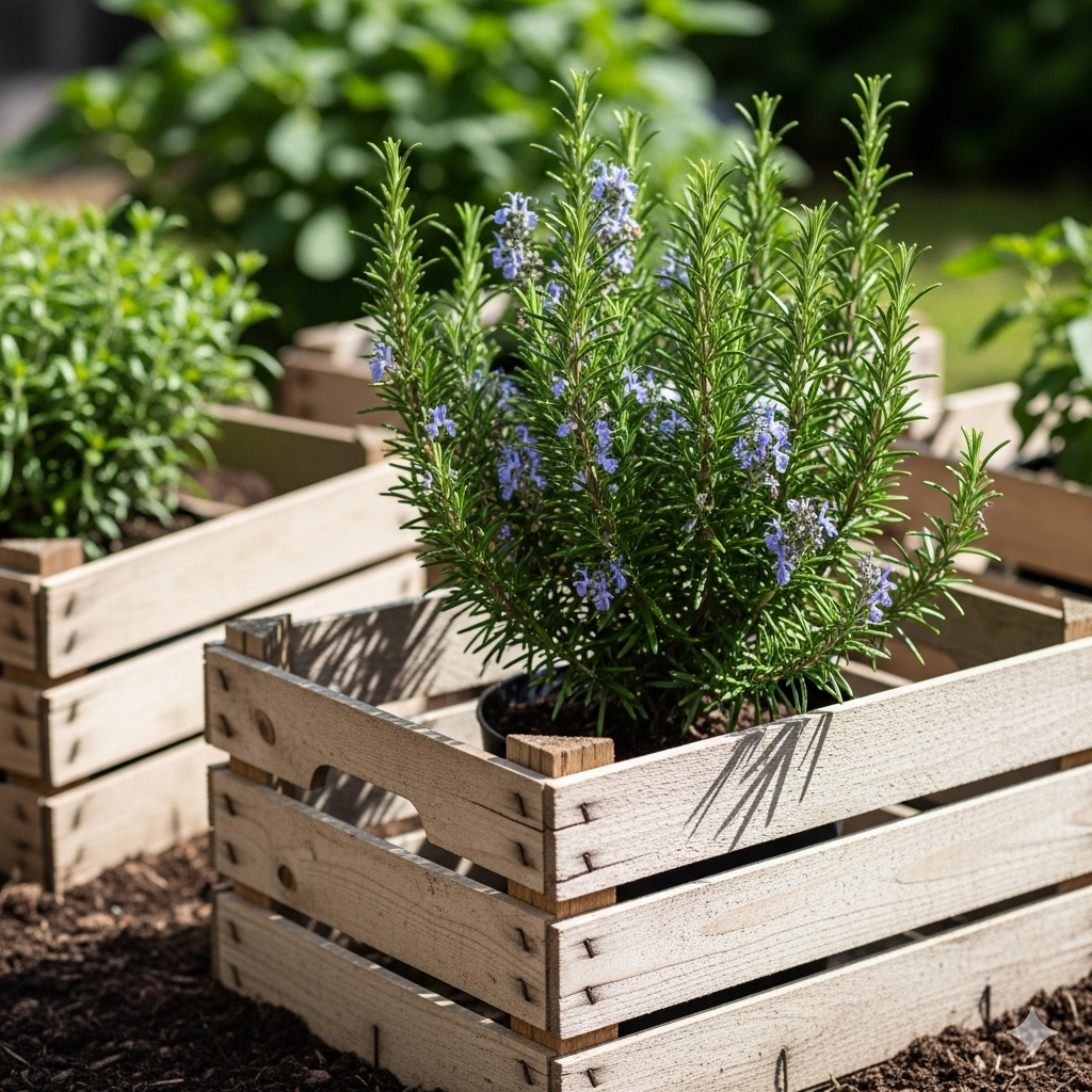 Outdoor Rosemary Beds Made From Reclaimed Wood Crates Home Garden Tips