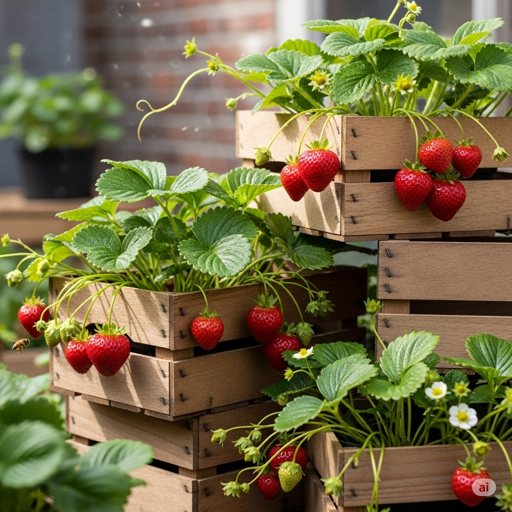 Space-Saving Strawberry Crate Setup for Small Balconies - Home Garden Tips