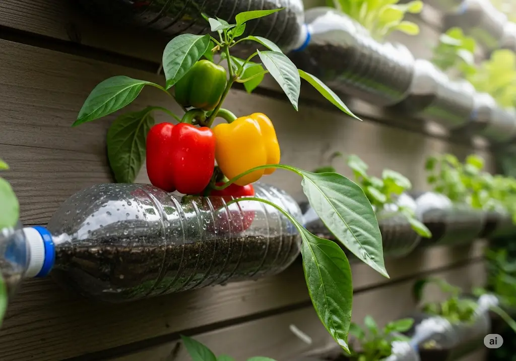 Vertical Pepper Farming with Recycled Bottle Racks - Home Garden Tips