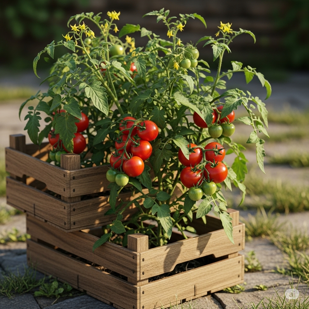 Tomato Success in Rustic Crate Garden Boxes - Home Garden Tips
