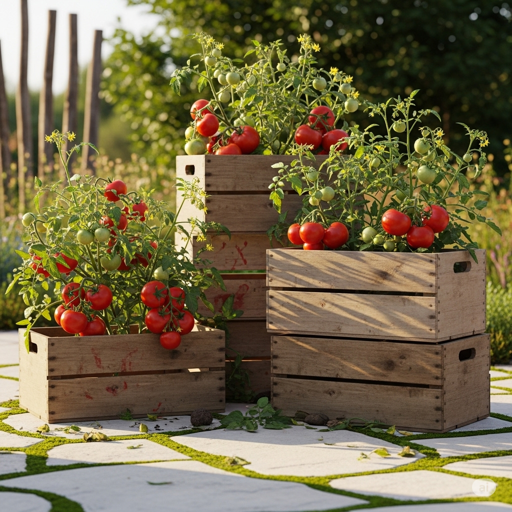 Space-Efficient Tomato Growing in Balcony Crates - Home Garden Tips