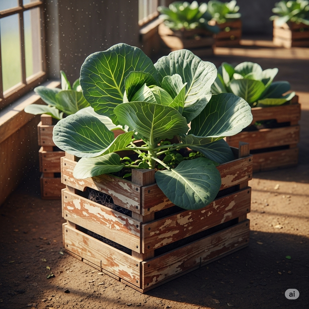 Compact Crate Growing for Leafy Cabbage Heads - Home Garden Tips