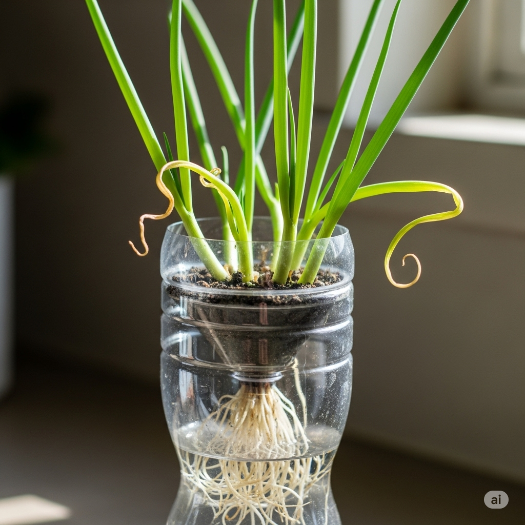 Quick Scallion Regrowth Using Recycled Plastic Bottles - Home Garden Tips