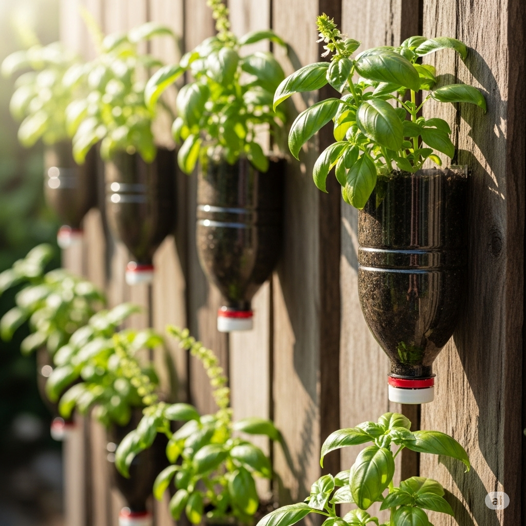 How to Turn Bottles into Vertical Basil Planters - Home Garden Tips