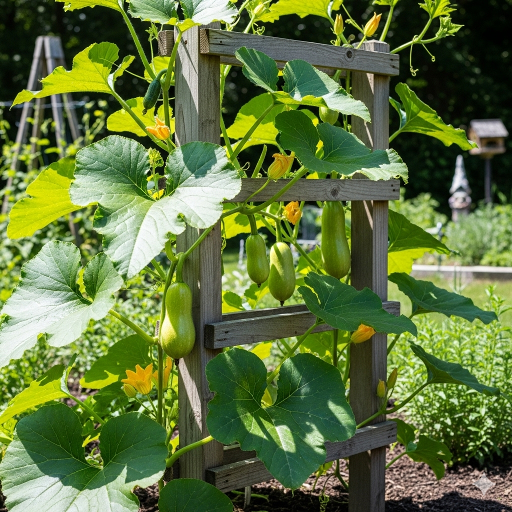 Wooden Supports That Train Zucchini Upwards - Home Garden Tips