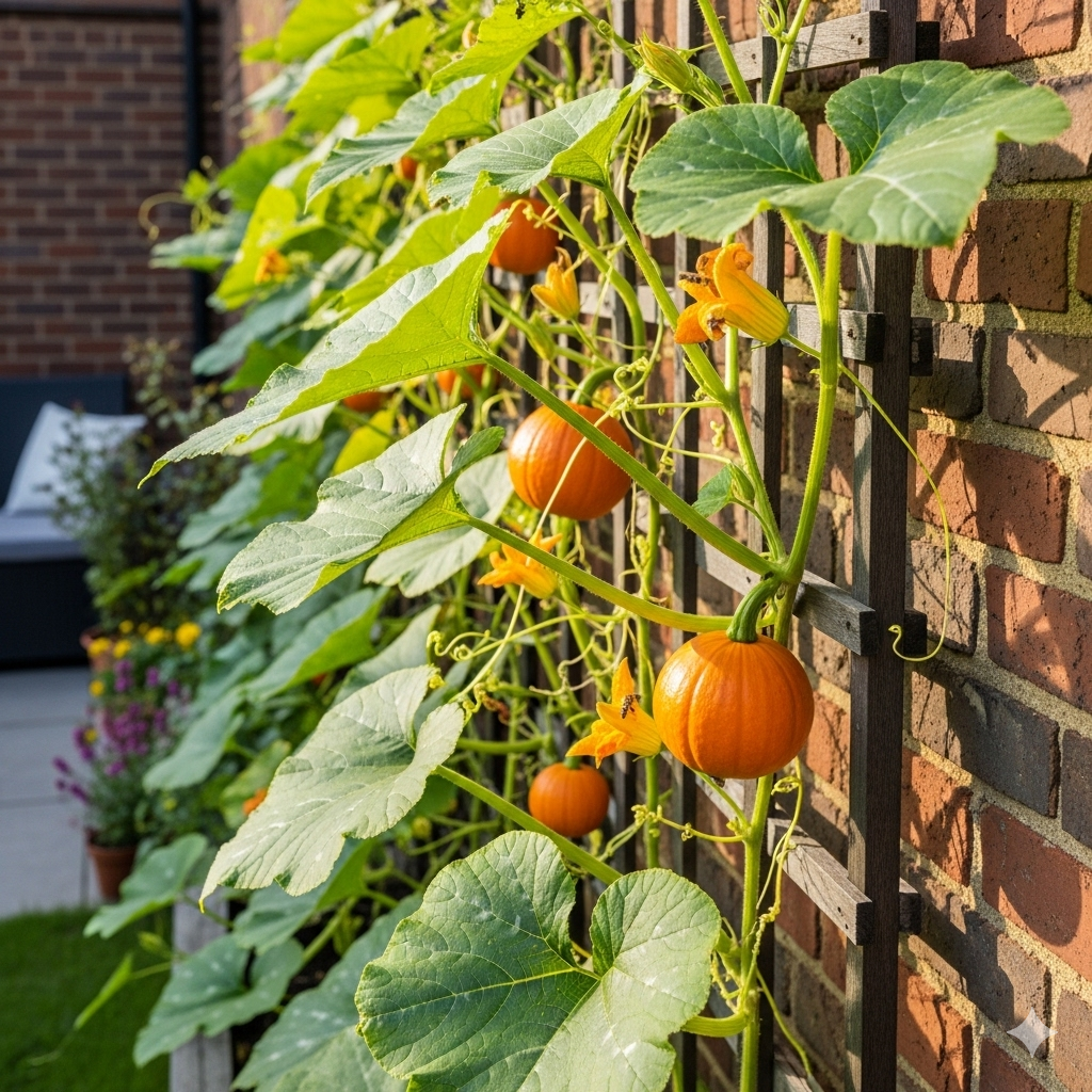 Wall-Mounted Trellises for Patio Pumpkin Gardens - Home Garden Tips