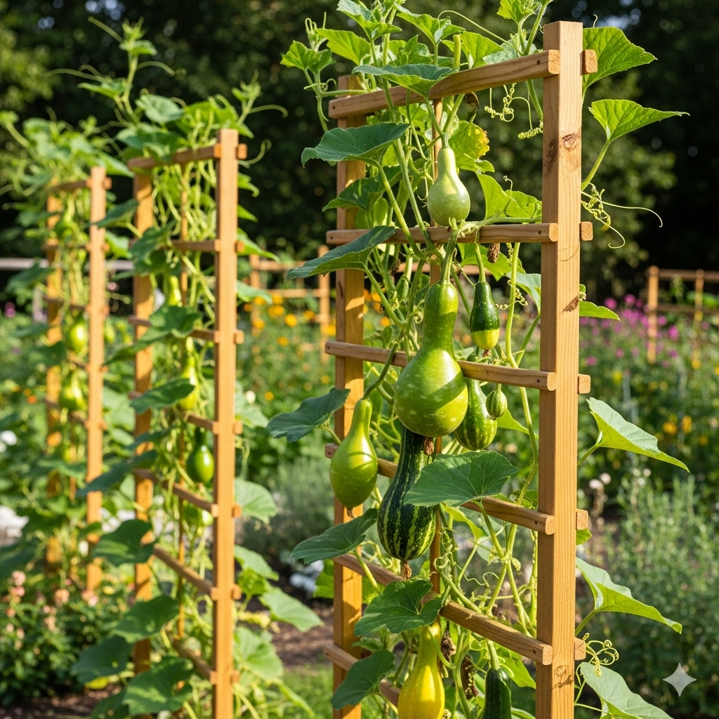 Wooden Trellises That Support Bottle Gourds - Home Garden Tips