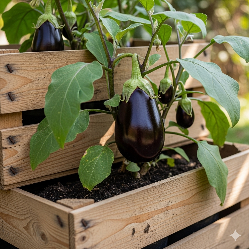 Fresh and Flavorful Eggplants in Wooden Box Gardens - Home Garden Tips