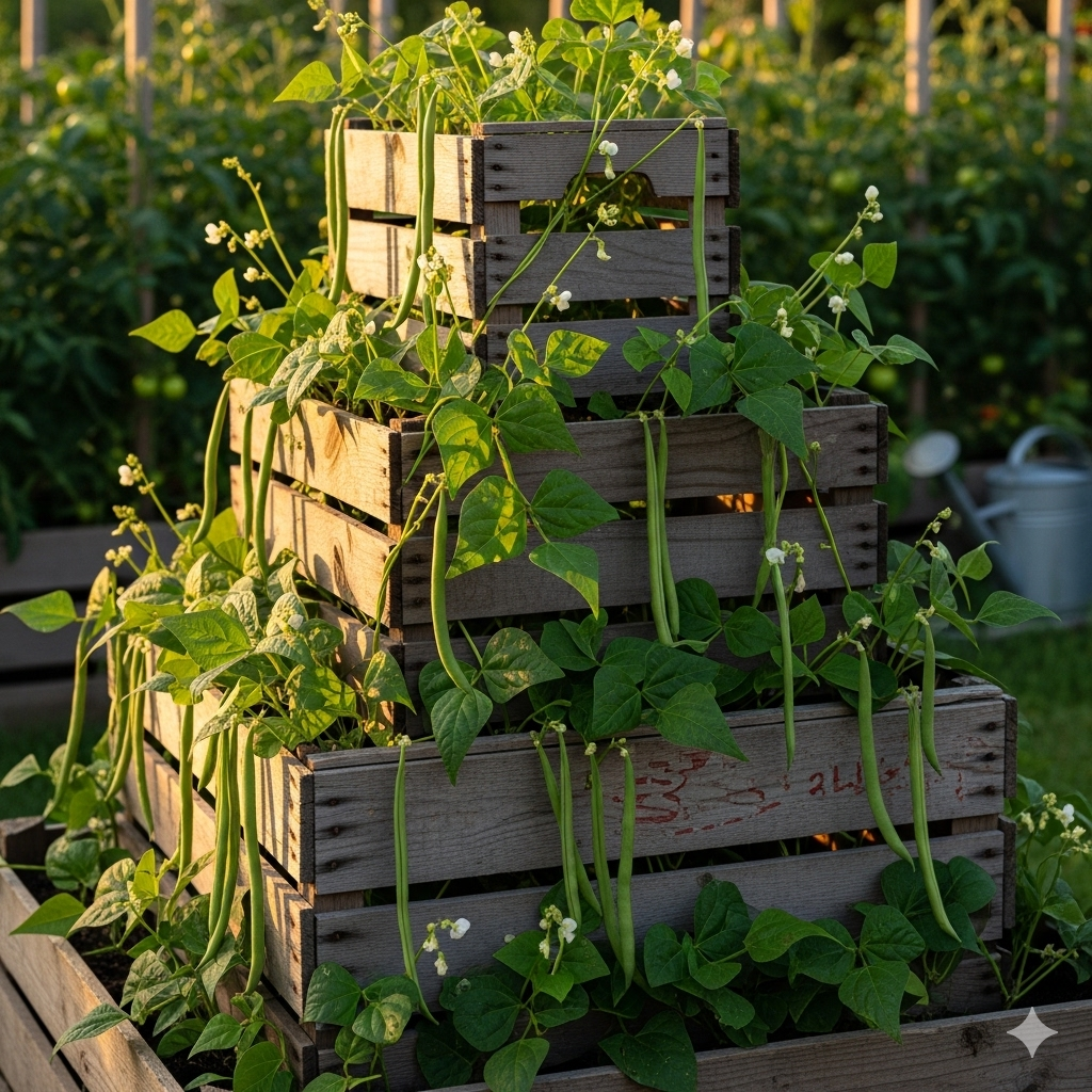 Continuous Harvests of Green Beans from Wooden Boxes - Home Garden Tips