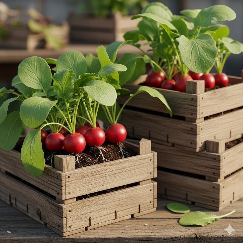 Quick Harvest Radishes from Wooden Containers - Home Garden Tips