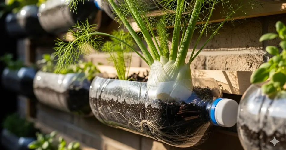 Vertical Fennel Farming Using Recycled Bottles - Home Garden Tips