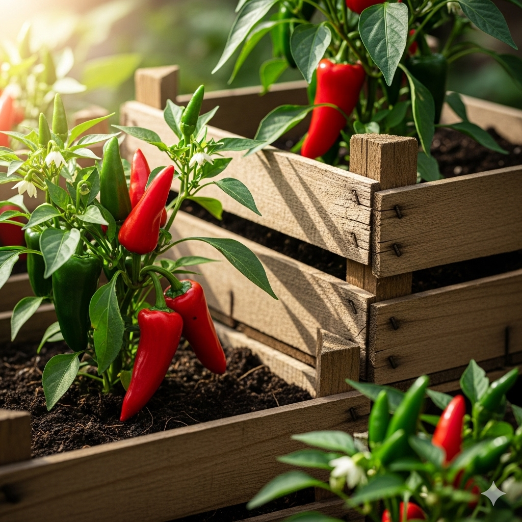 Easy Chili Care in Wooden Containers - Home Garden Tips