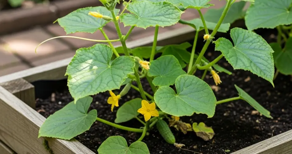 Fresh and Healthy Cucumbers in Wooden Containers - Home Garden Tips