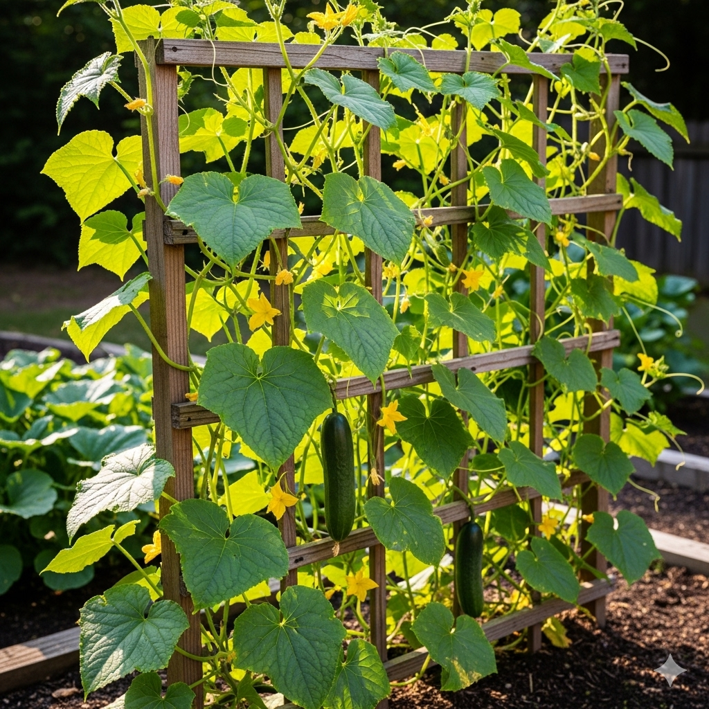 Training Cucumbers on Wooden A-Frame Trellises - Home Garden Tips