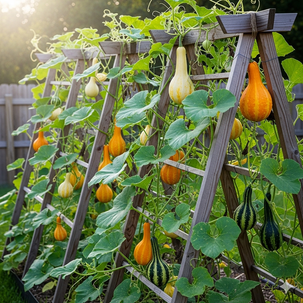 Wooden Trellises for Decorative Gourd Growing - Home Garden Tips