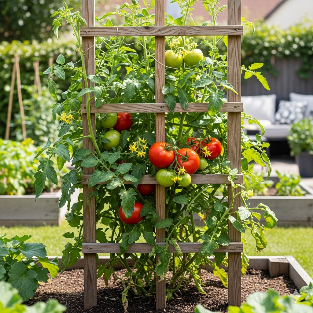 How to Trellis Tomatoes in Small Gardens with Wood Frames - Home Garden ...
