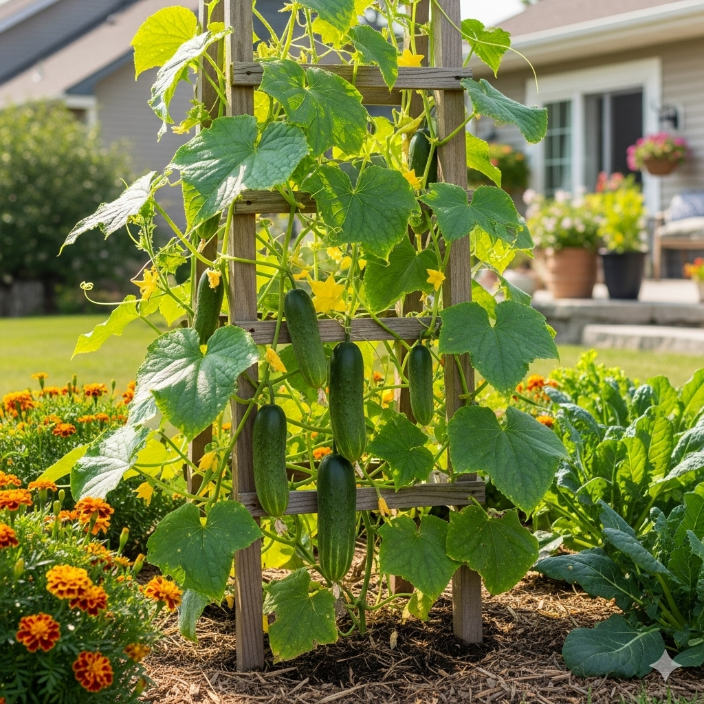 Space-Saving Cucumber Trellis Ideas Using Metal Grids - Home Garden Tips